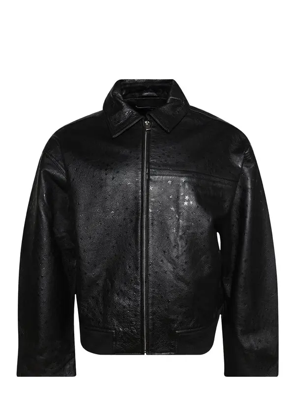 NAHMIAS Leather Star Oversized Bomber - Black