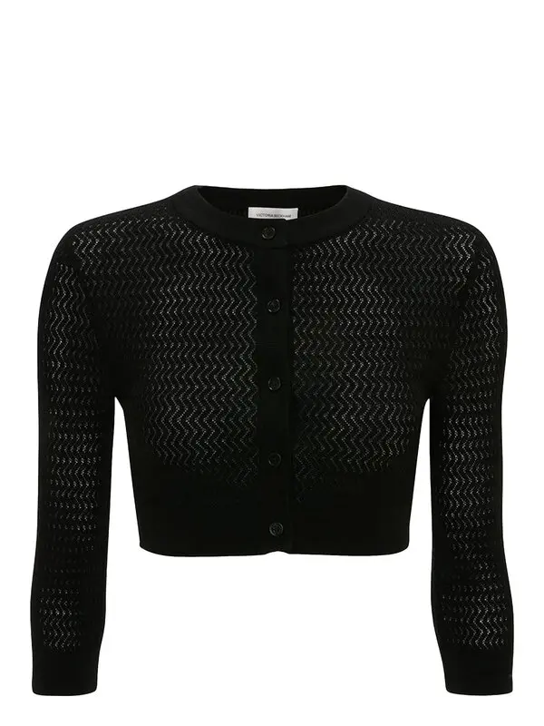 Victoria Beckham Cropped Sleeve Cardigan - Black