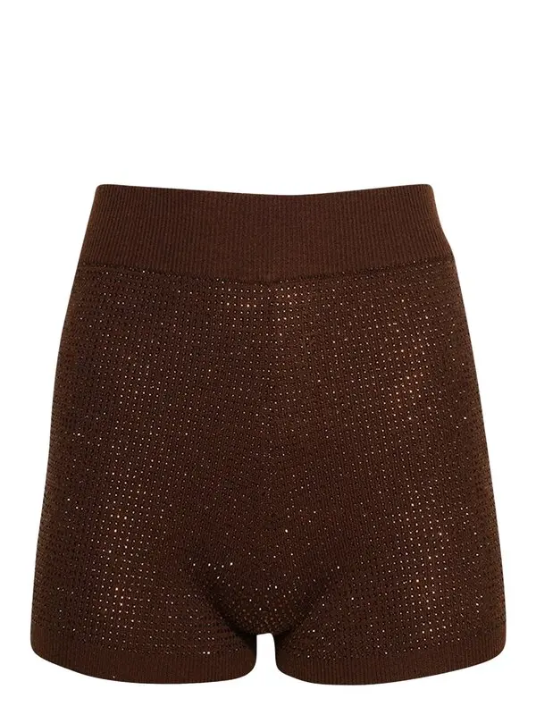 David Koma Rhinestone Embroidered Wool-cashmere Shorts - Brown