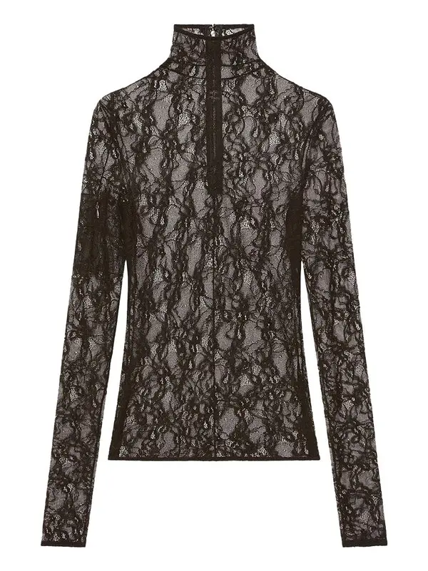 COURREGES Lace Mockneck Top - Black