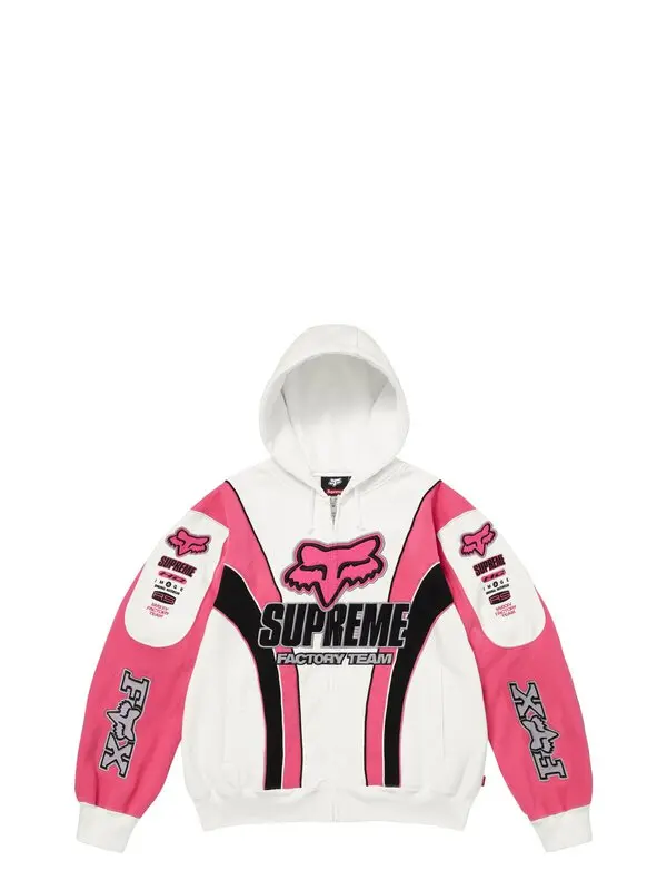 Supreme X Fox Racing Zip Up Hooded Sweatshirt - White