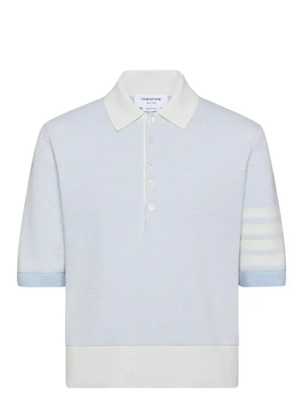 Thom Browne Textured Striped Stitch Relaxed Fit Polo - Blue