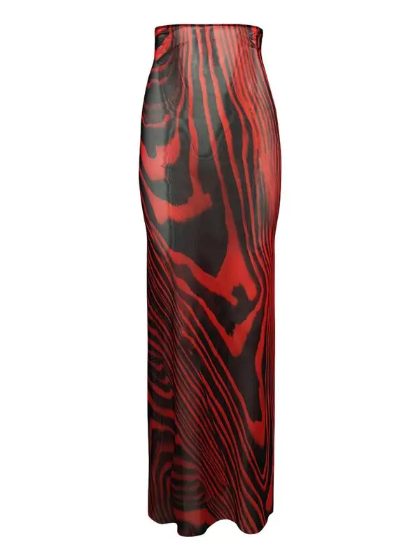 David Koma Printed Mesh Maxi Skirt - Red
