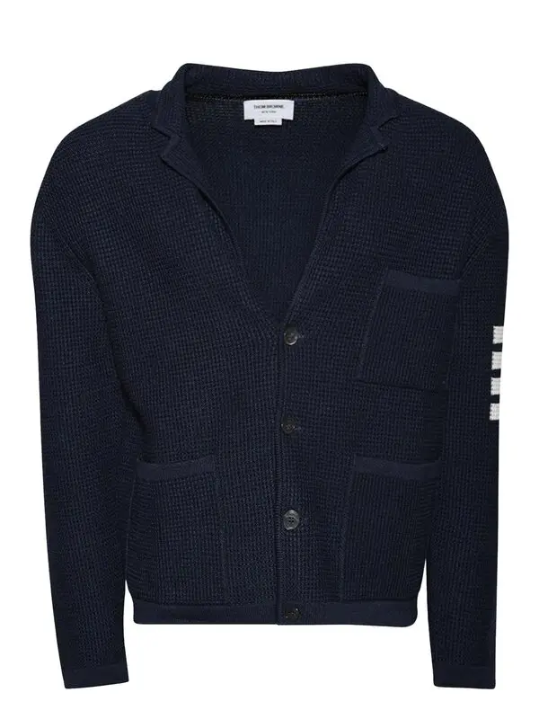 Thom Browne Textured Stitch Cardigan Jacket - Blue