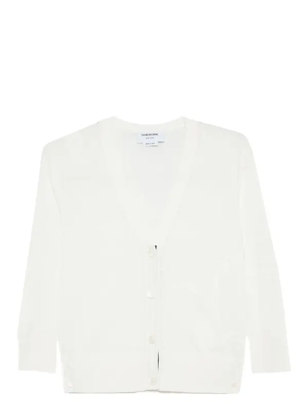 Thom Browne Feather Jersey Intarsia Mix Stitch Cardigan - White