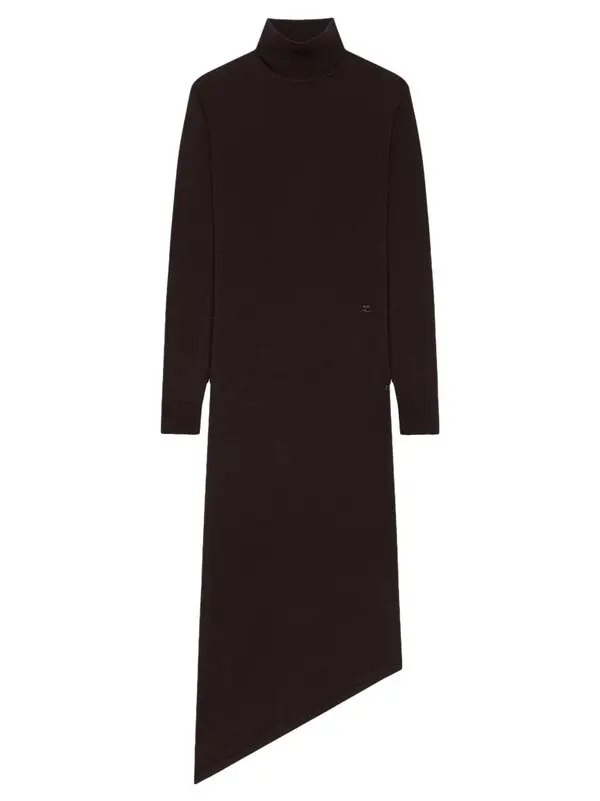 COURREGES One Shoulder Wool Long Dress - Brown