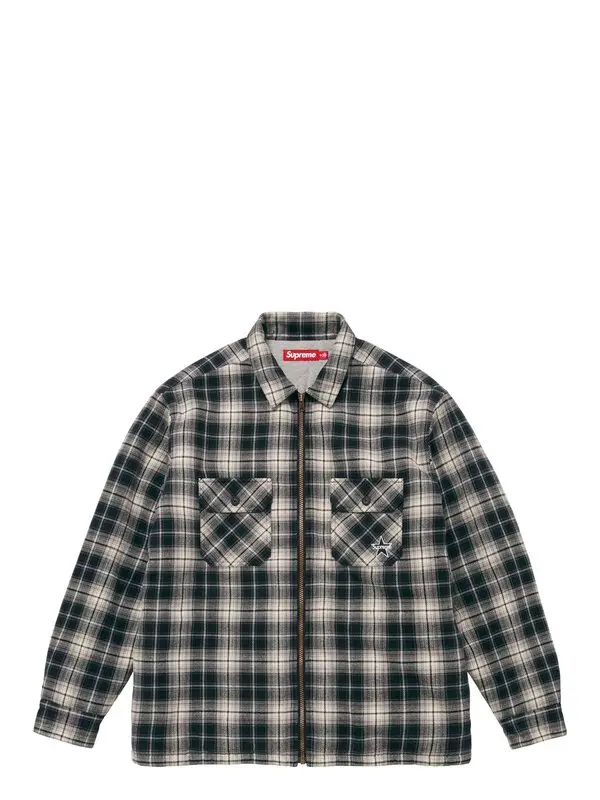 Supreme Thermal Lined Zip Up Flannel Shirt - Black