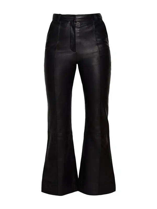 Victoria Beckham Leather Cropped Kick Trouser - Black