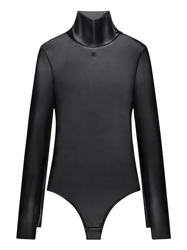 COURREGES Mockneck Leather Effect Bodysuit - Black
