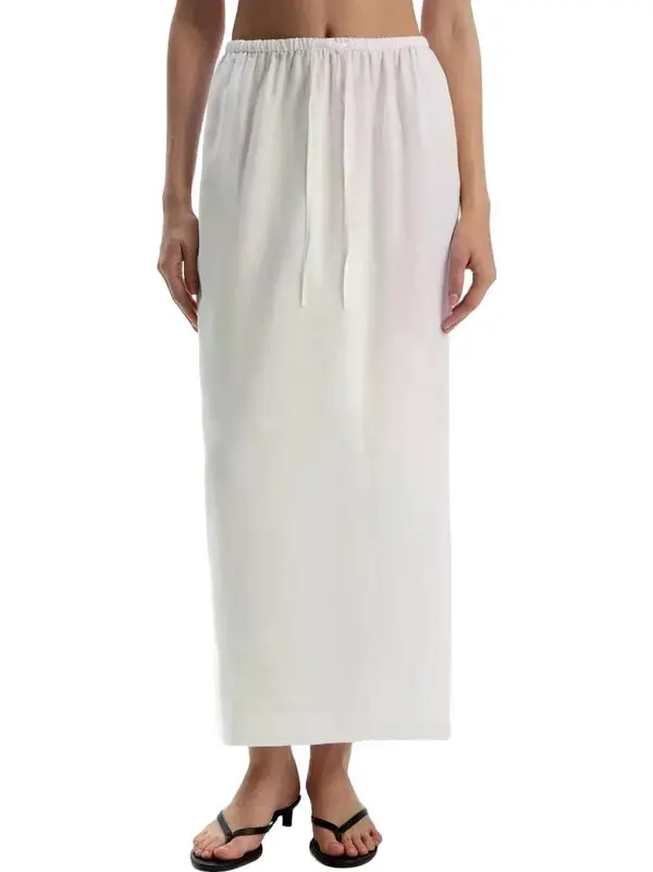 12 STOREEZ Drawstring-waist Linen Skirt - White