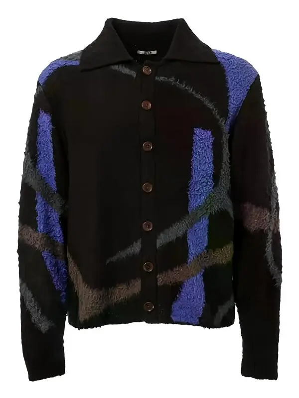 KHOKI Patterned Buttoned Cardigan - Black