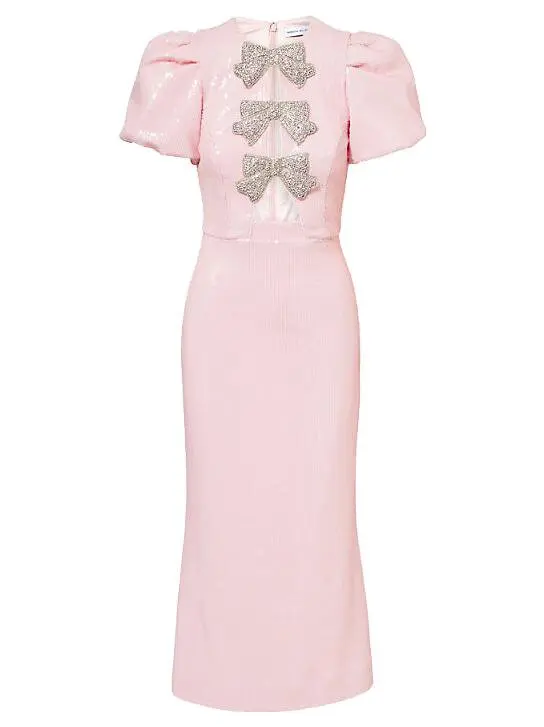 Rebecca Vallance Lydia Diamante-bow Sequin-embellished Midi Dress - Light Pink