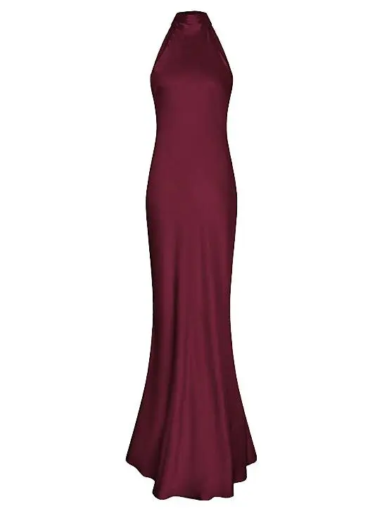 OMNES Milos High-neck Satin Maxi Dress - Deep Wine