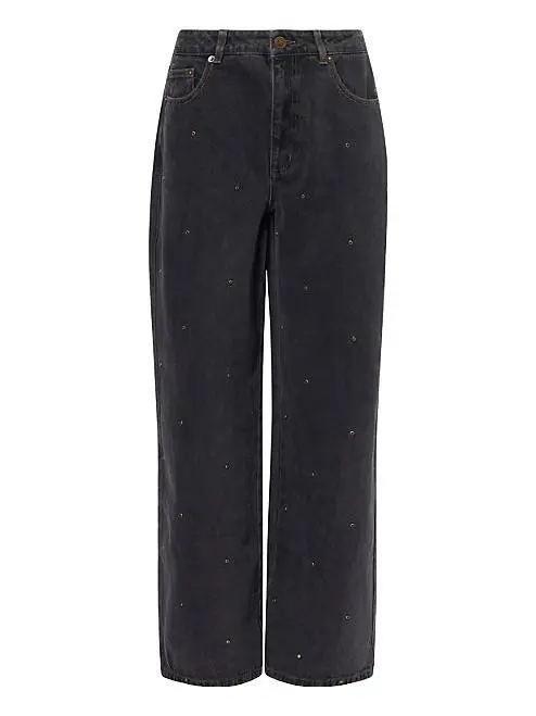 Dissh Reagan Eyelet Wide-leg Denim Jeans - Black