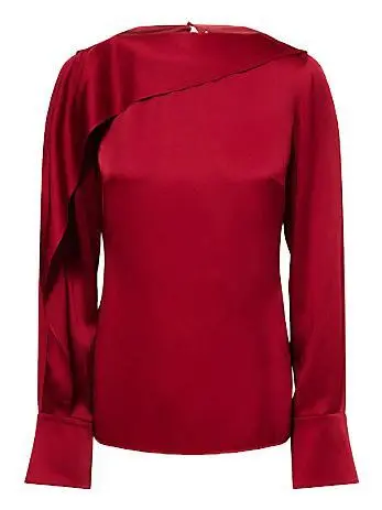 Erdem Draped Long-sleeve Satin-cady Blouse - Ruby Red