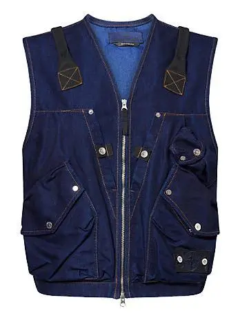 Stone Island Compass Badge Indigo Denim Utility Gilet - Blue Rinse