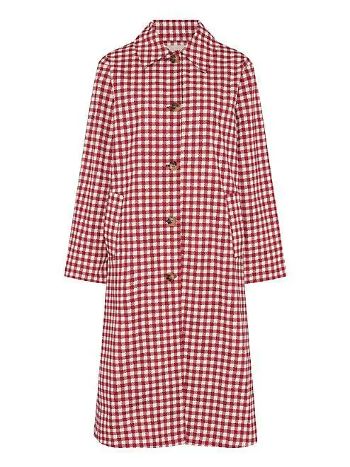 OMNES Gingham Woven Trench Coat - Merlot/cream