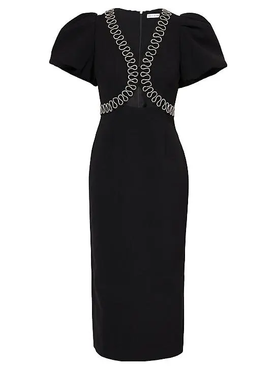 Rebecca Vallance Nyx Puff-sleeve Crepe Midi Dress - Black