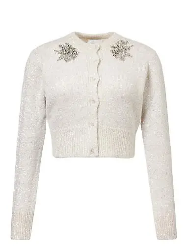 Erdem Sequin-embellished Cropped Alpaca-blend Cardigan - Champagne