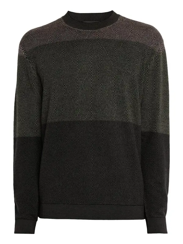Emporio Armani Colorblock Geo Knit Crewneck Sweater - Solid Medium Green