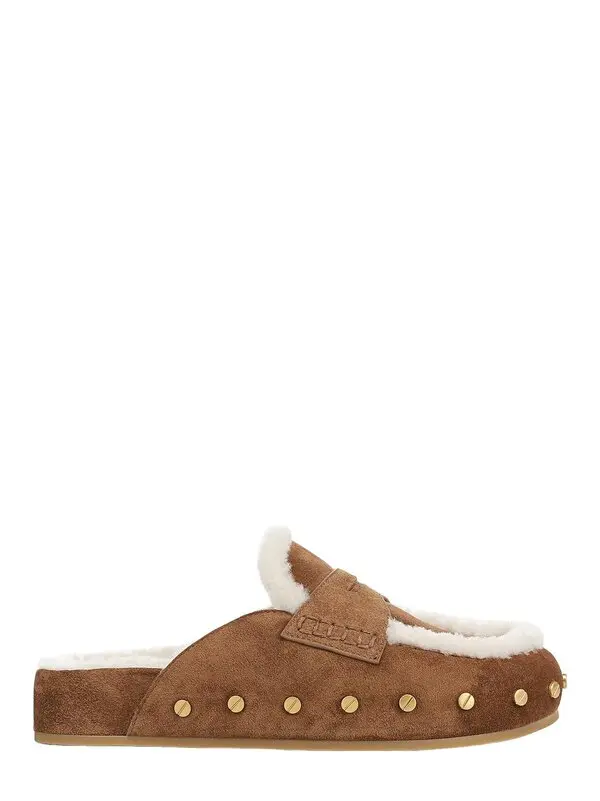 Veronica Beard Fenix Studded Shearling Loafer Mules - Hazelwood
