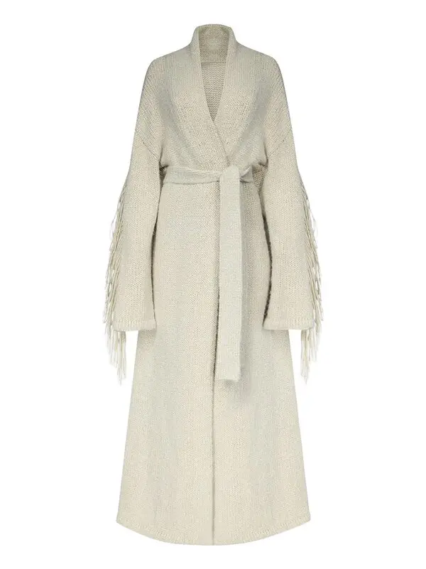 Diane Von Furstenberg X Henry Zankov Lanza Fringed Shimmer-knit Long Cardigan - Ivory