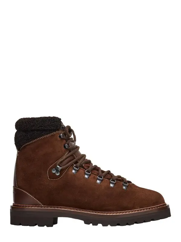 Ralph Lauren Cortina Suede Shearling-collar Lace-up Boots - Brown