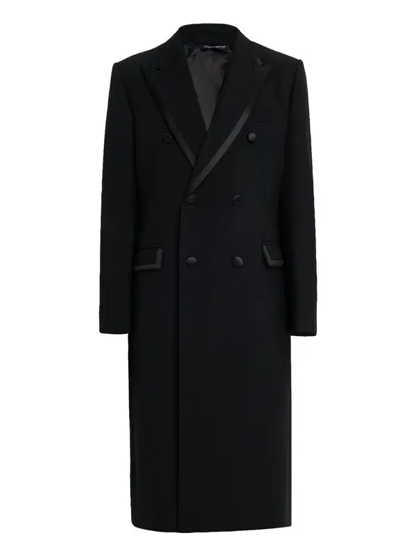 Dolce & Gabbana Silk-trim Peak Lapel Double-breasted Overcoat - Black