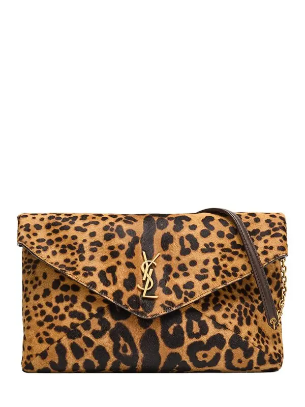 Saint Laurent Envelope Flap Shoulder Bag In Leopard-print Calf Hair - Dark Brown