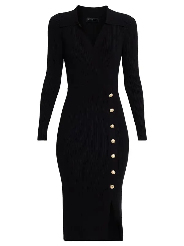 Elie Tahari Polo Collared Midi Knit Dress - Noir