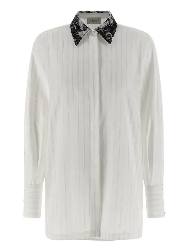 LE TWINS Striped Cotton Poplin Shirt - White