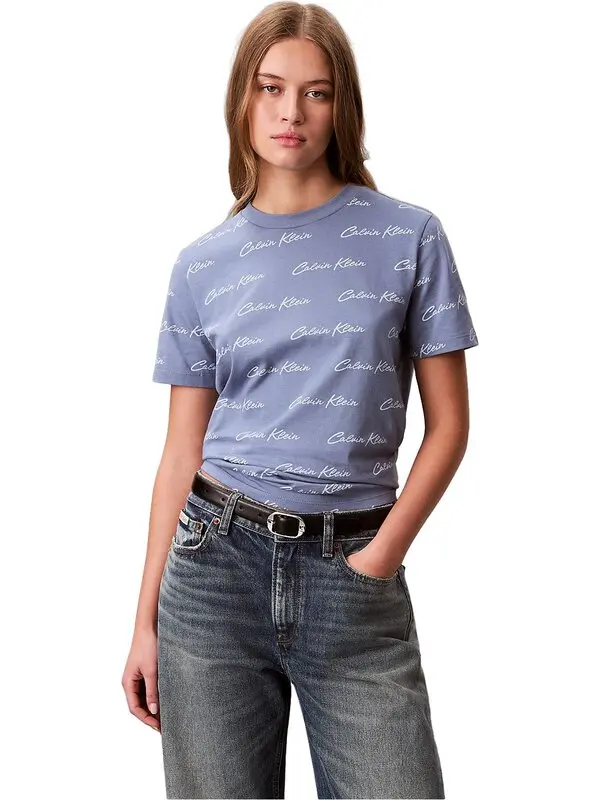Calvin Klein Allover Script Logo Graphic Classic T-shirt - Dusty Sailor Blue