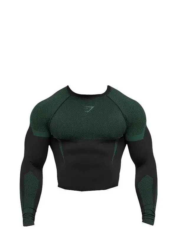 GYMSHARK Onyx 5.0 Seamless Longsleeve T-shirt - Black/lift Green