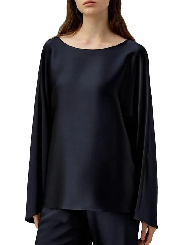 Lilysilk Silk Charmeuse Crewneck Top - Midnight Blue