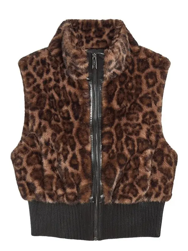 Jocelyn Faux Fur Bomber Vest - Brown Multi