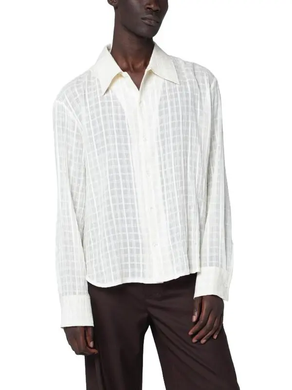 Séfr Ignacio Cotton And Linen Checked Shirt - White