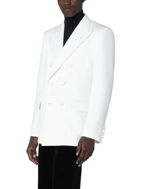 Valentino Garavani Milk-colored Double-breasted Jacket In Wool - White