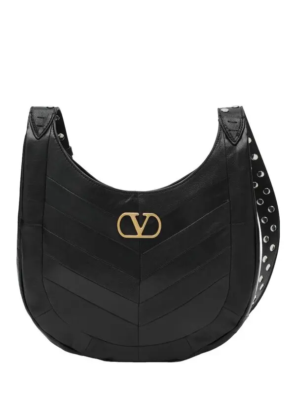 Valentino Garavani Hobo Bag In Chevron-pattern Nappa - Black