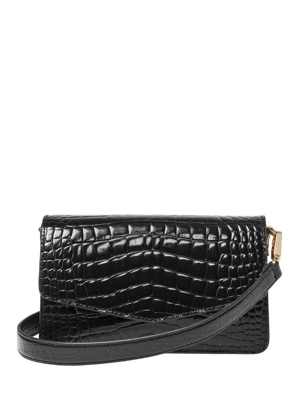 ASPINAL OF LONDON Leather Croc-embossed Eliza Clutch - Black