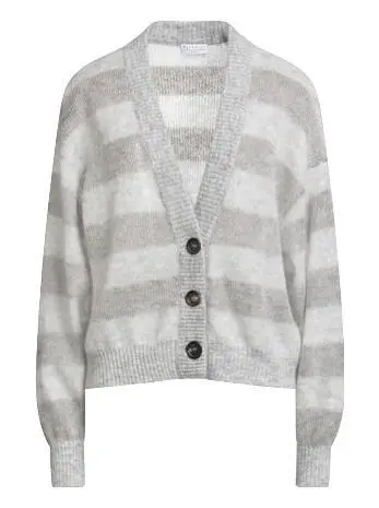 Brunello Cucinelli Mohair And Wool-blend Striped Cardigan - Grey