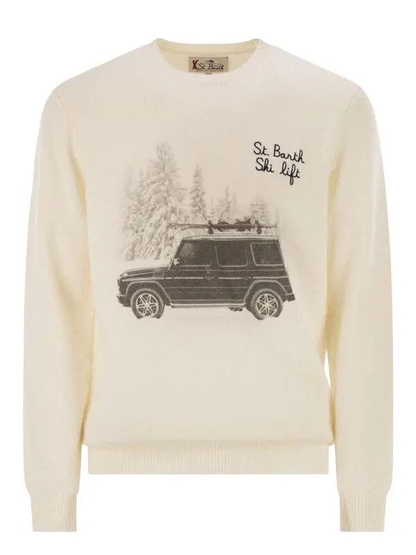 MC2 SAINT BARTH Heron Crew Neck Sweater With Embroidery - Beige