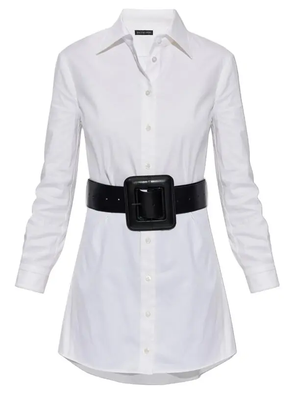 Balenciaga Turtleneck Shirt Dress With Belt - White