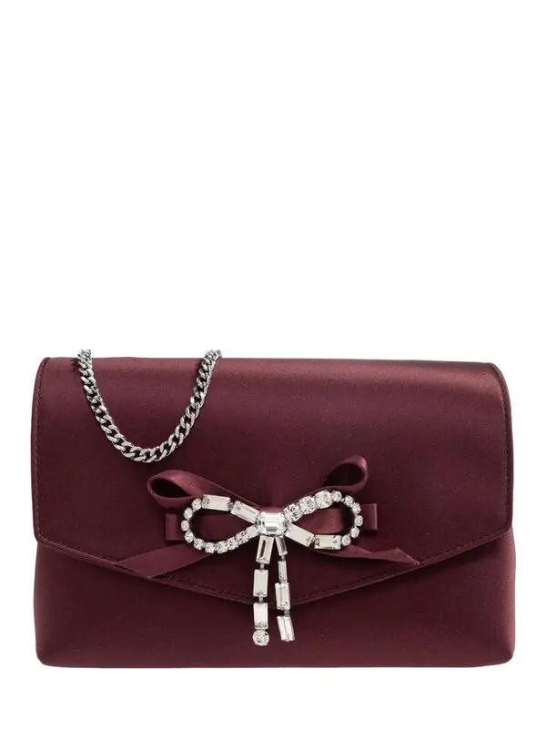 JIMMY CHOO Satin Shoulder Bag With Crystal Bow - Burgundy