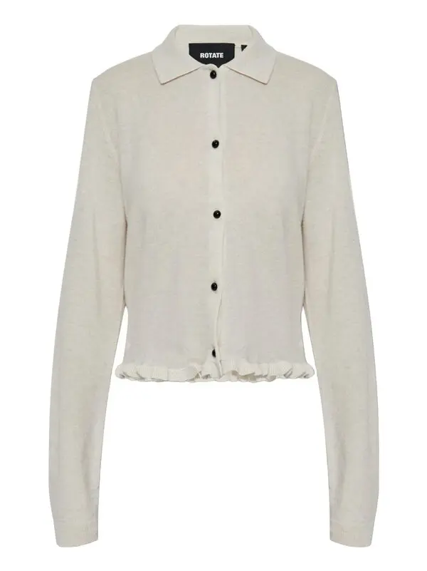 ROTATE BY BIRGER CHRISTENSEN Frilled Cashmere Blend Cardigan - Cream