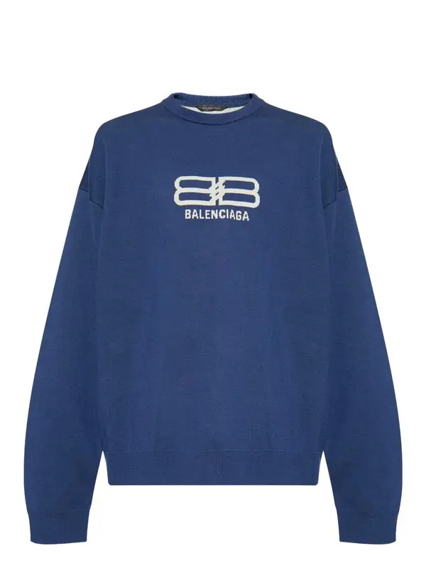 Balenciaga Crew Neck Knit Sweater - Blue