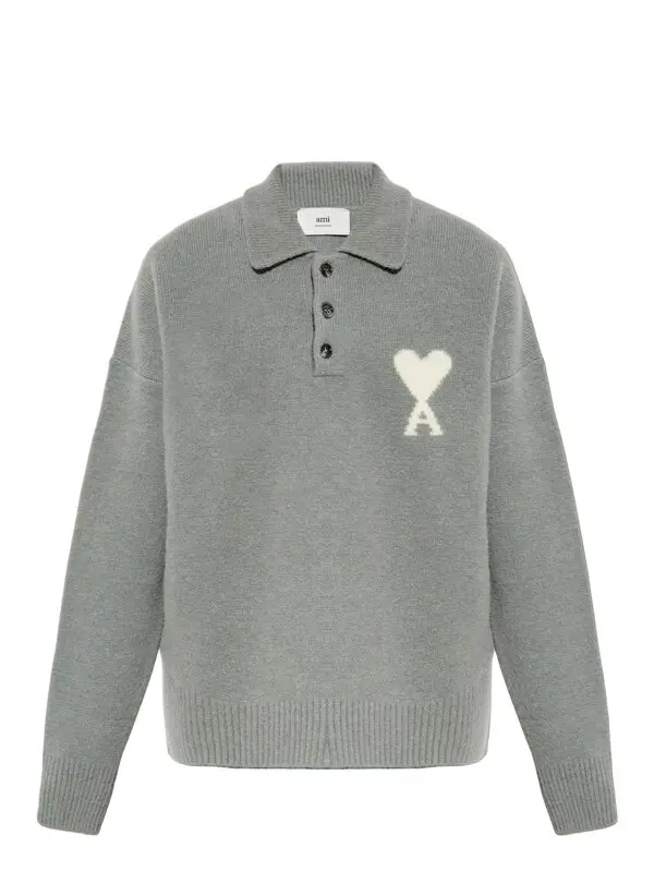 Ami Cardigan With Logo - Grey