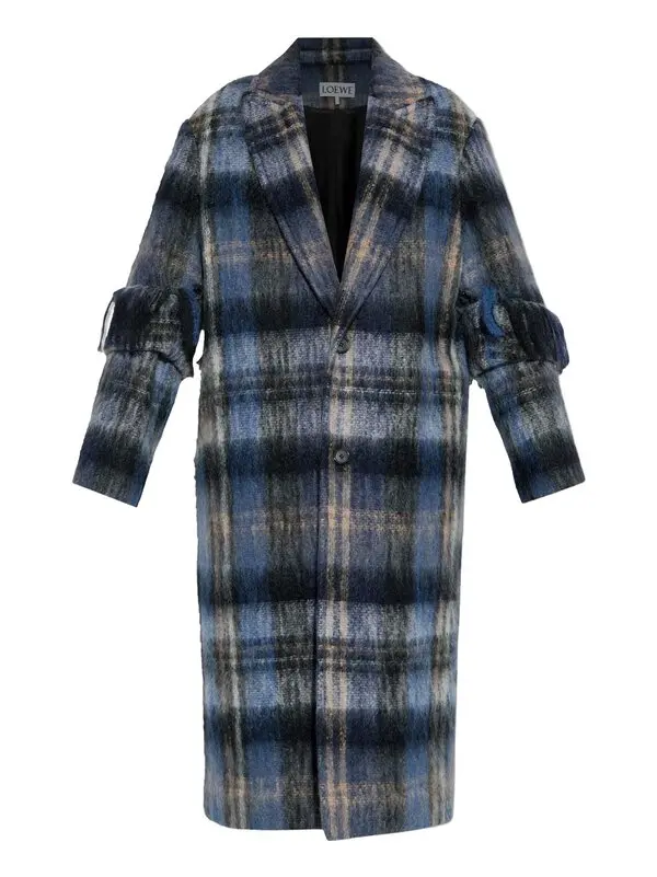 Loewe Wool & Mohair Blend Checked Coat - Blue