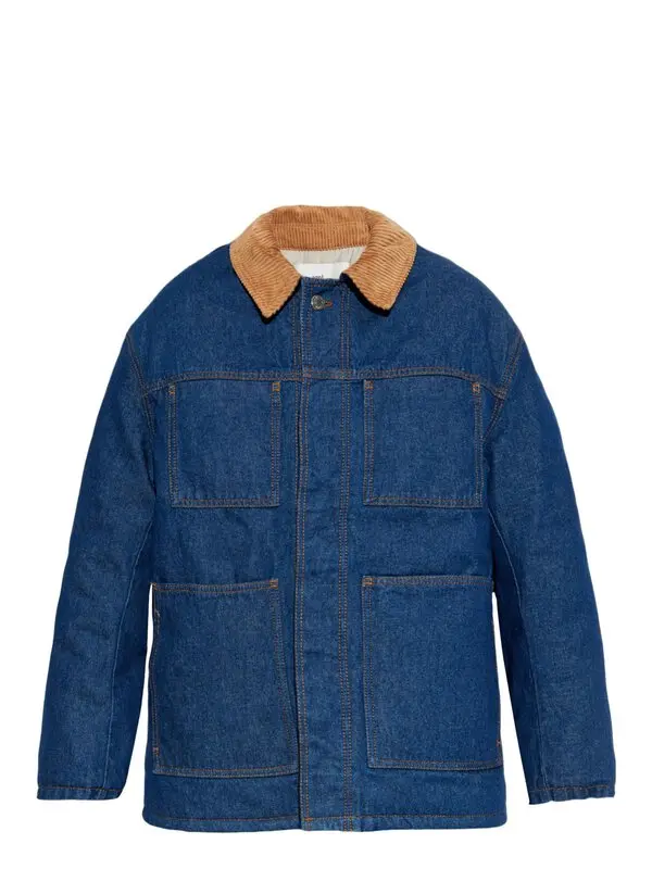 Ami Insulated Jacket With Corduroy Collar - Navy Blue