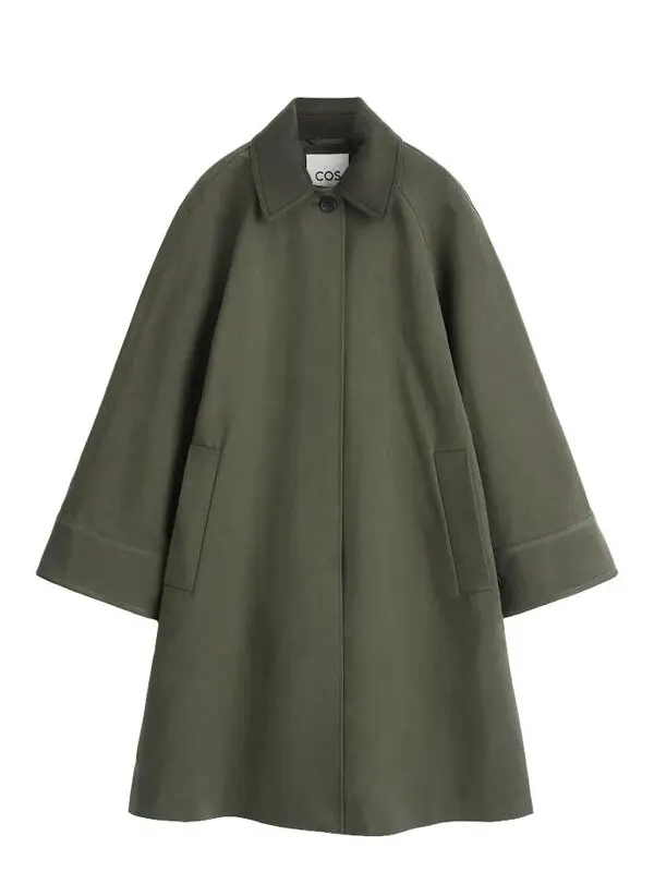 Cos Wool-trimmed Long Car Coat - Green