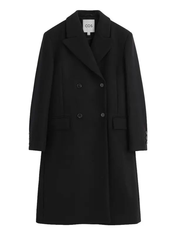 Cos Tailored Double-breasted Wool Long Coat - Black